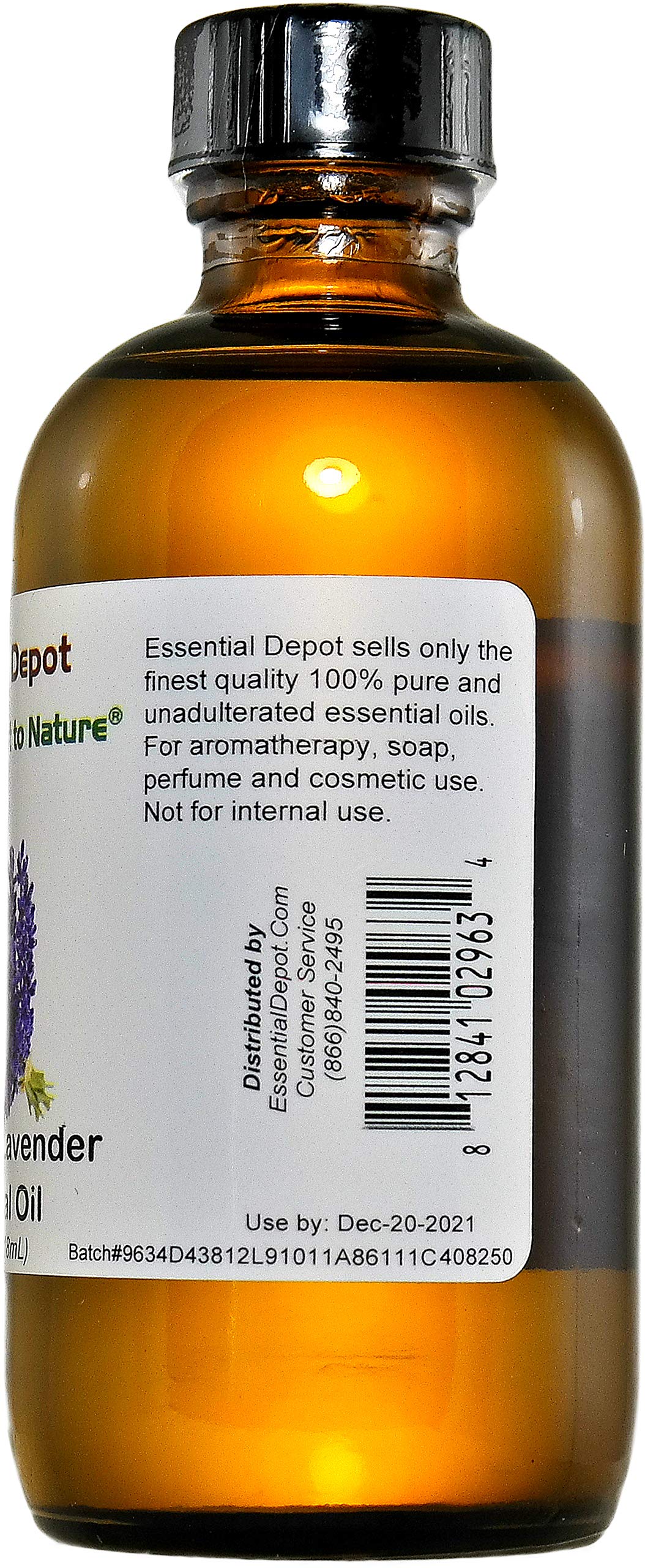 Bulgarian Lavender Essential Oil - 4 oz - GC/MS Tested - Skin Safe - Supplied in 4 oz. Amber Glass Bottle with Black Phenolic Cone Lined and Safety Sealed Cap