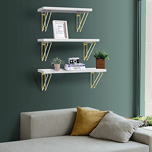 White Floating Shelves，Wall Mounted Decor Set of 3，Hanging Wall Shelves for Living Room, Bedroom, Kitchen,Office
