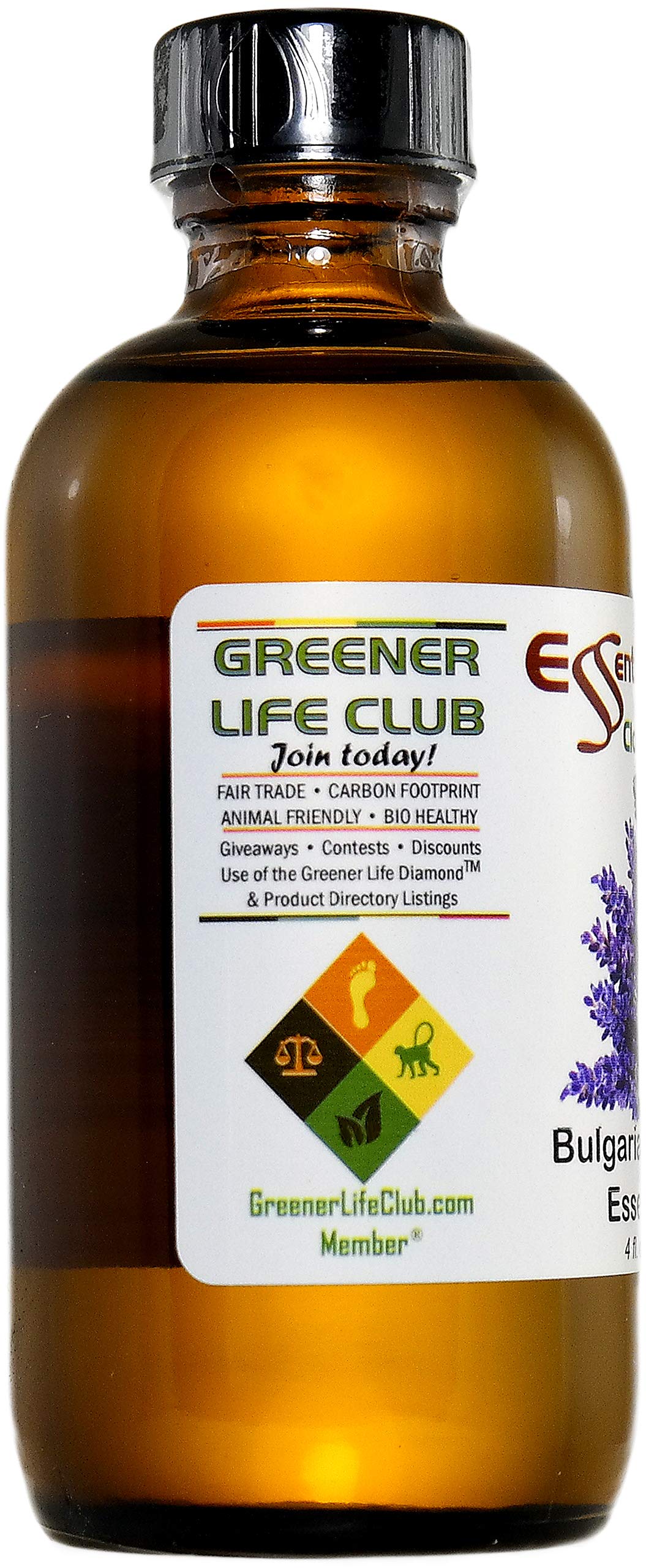 Bulgarian Lavender Essential Oil - 4 oz - GC/MS Tested - Skin Safe - Supplied in 4 oz. Amber Glass Bottle with Black Phenolic Cone Lined and Safety Sealed Cap