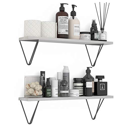 Wallniture Colmar White Floating Shelves for Wall Storage, Bathroom Shelves Wall Mounted Set of 2, 24 Inch Wood Geometric Triangle Shelf