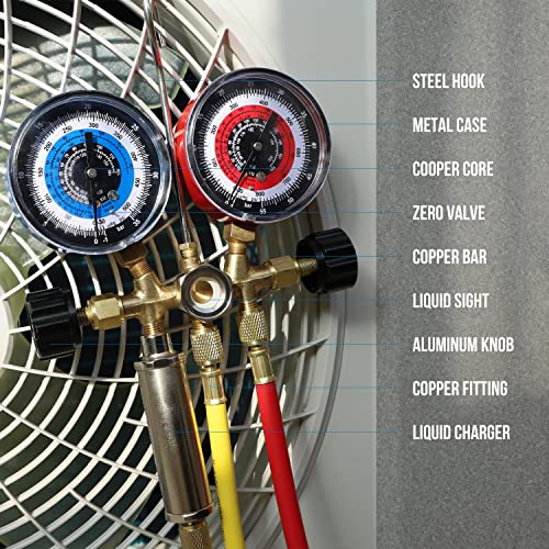 Lichamp HVAC R410a Gauges with Liquid Vaporizer, Vapor Charging Manifold Gauge Set for 410A R404a R22 R32, R41013