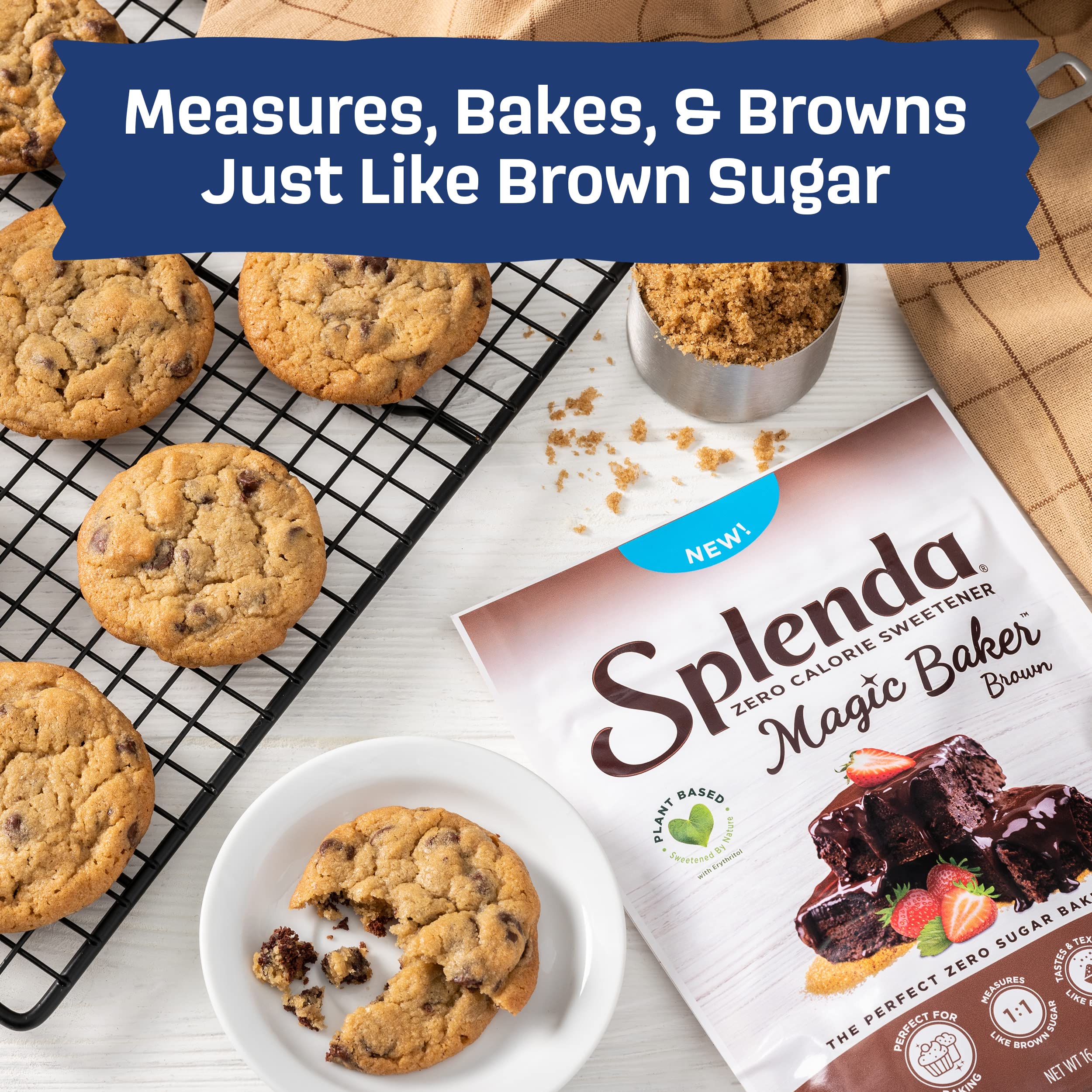SPLENDA Magic Baker Brown Zero Calorie Plant Based Granulated Baking Blend with Stevia, Erythritol and Allulose – Zero Sugar, Keto Friendly, 1lb (16 oz) Pouch (Pack of 1)