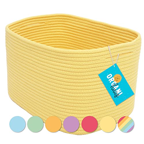 OrganiHaus Yellow Basket for Shelves | Decorative Cloth for Organizing | Cotton Rope Storage Basket for Toys | Small Woven Baskets for Storage