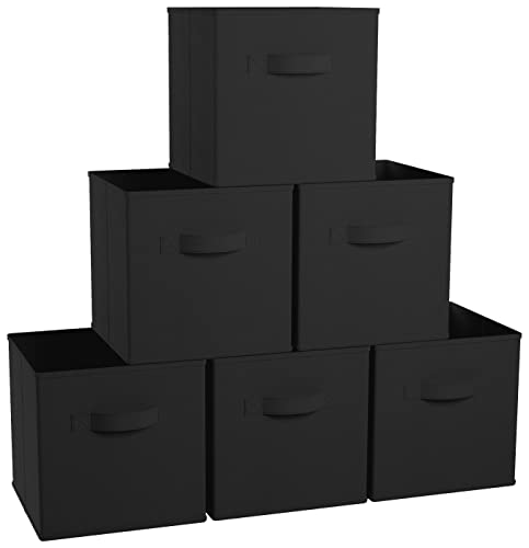 Ornavo Home Foldable Collapsible Storage Box Bins Shelf Basket Cube Organizer with Dual Handles - Set of 6-11 x 11 x 11 - Black