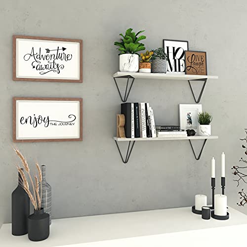 Wallniture Colmar White Floating Shelves for Wall Storage, Bathroom Shelves Wall Mounted Set of 2, 24 Inch Wood Geometric Triangle Shelf