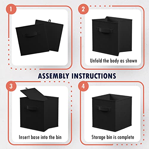 Ornavo Home Foldable Collapsible Storage Box Bins Shelf Basket Cube Organizer with Dual Handles - Set of 6-11 x 11 x 11 - Black