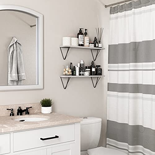 Wallniture Colmar White Floating Shelves for Wall Storage, Bathroom Shelves Wall Mounted Set of 2, 24 Inch Wood Geometric Triangle Shelf
