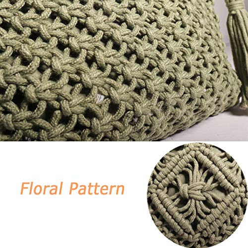 Magibag Crochet Tassel Handbag Straw Envelope Clutch Bag Cotton Macrame Purse Hobo Hand-Woven Beach Wristlet Bag with Zipper(01-Green