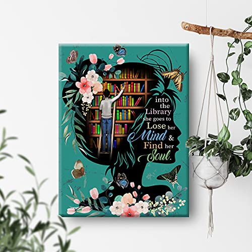 Books Wall Art into the Library Canvas Painting Prints for Home Wall Decor Framed Reading Books Artwork Book Lover Gifts(12x15 Inch)