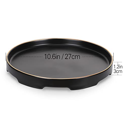 Shinowa Ceramic Decorative Tray, Bathroom Vanity Tray,Perfume Tray Cosmetic Tray for Dresser-Tops Office Living Room Kitchen Countert, Black