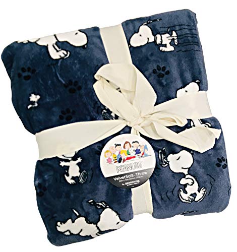 Berkshire Home & Blanket Co. Peanuts Gang Snoopy Happy Dance Velvet Soft Throw Blanket | 50" x 70" | Blue Gray