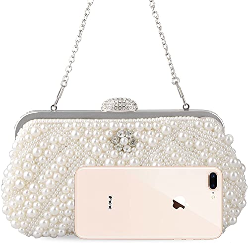 LIFEWISH Womens Pearl Evening bag Cascading Bead Rhinestone Fancy clutch purses