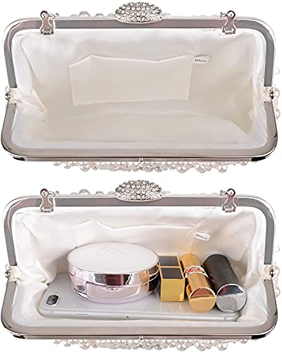 LIFEWISH Womens Pearl Evening bag Cascading Bead Rhinestone Fancy clutch purses