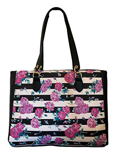Luv Betsey By Betsey Johnson Lbbrianne Striped Floral Black Trimmed Exterior Front Snap Pocket Shoulder Bag