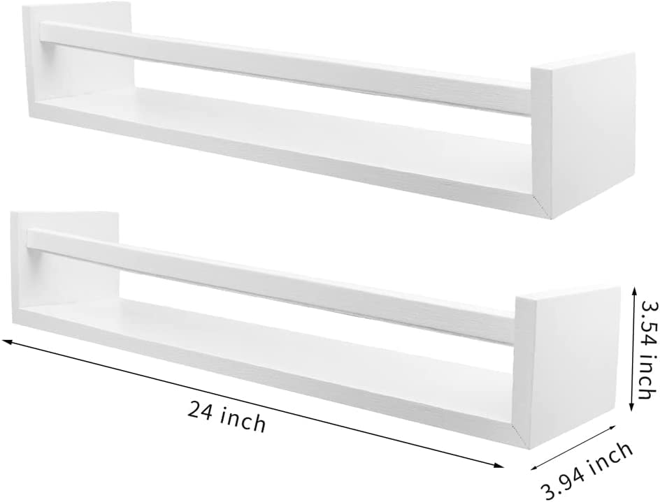 hundrecip Floating Book Shelves White 24inch Set of 2 for Nursery Bathroom Bedroom (White-24), 24 x 3.94 x 3.54 inch