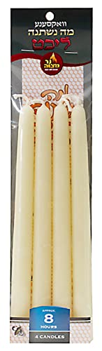 Ner Mitzvah White Beeswax Passover Seder Candles - 8 Hour Burn Time - Tall Beeswax Candles - Pack of 4 Bee Wax Taper Candles