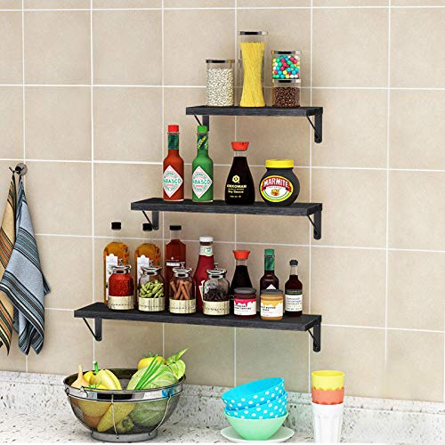 AIBORS Floating Shelves for Wall, Rustic Wood Wall Shelves Decor Set of 3 for Bedroom, Bathroom, Living Room, Kitchen, Office, Laundry Room (Black)