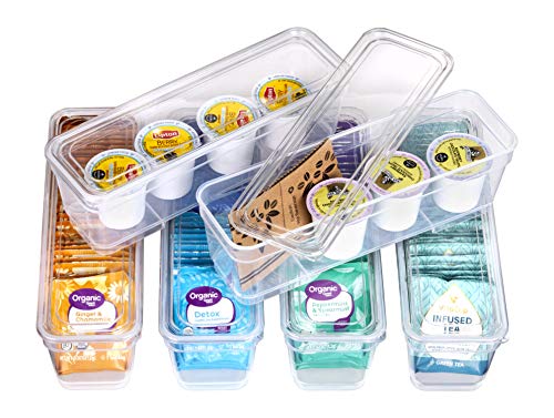 AB Designs Bin Pack, [6] Long Home Organizer Storage Boxes with Lids, Translucent Clear