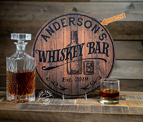 Personalized Whiskey Bar Sign 10" 14" 18" Round Wood Sign Bourbon Bar Accessories Bar Decor Gift B3-00140051001