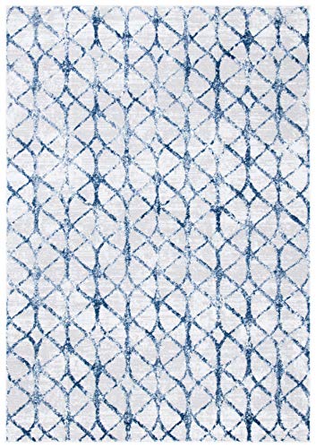 SAFAVIEH Amelia Collection 5'3" x 7'6" Grey / Navy ALA792G Geometric Non-Shedding Living Room Bedroom Dining Home Office Area Rug