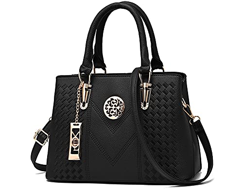 HUIUEITW Purses and Handbags for Women Fashion Ladies PU Leather Top Handle Satchel Shoulder Tote Bags (Black)