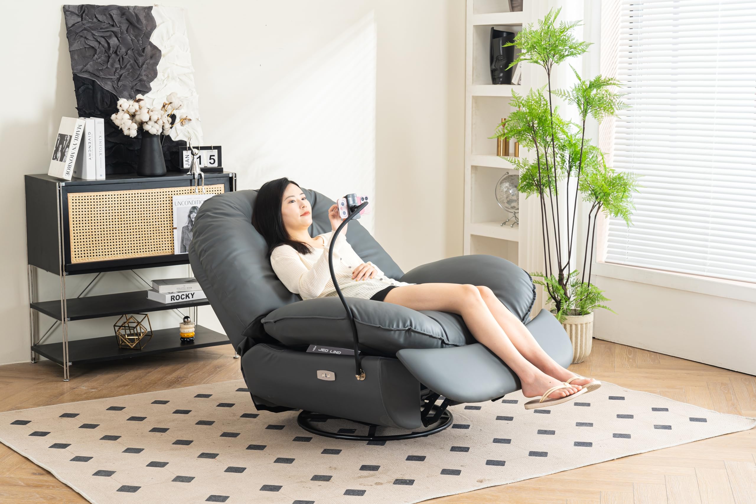 Tiokop Power Lift Recliner Swivel Oversized High-Density Sponge Sofa Glider Rocker Comfy Rocking Chair with USB Charger,Bluetooth Music Player,Cellphone Holder and Footrest for Home Office(Grey)