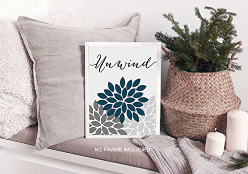 Relax Soak Unwind Breathe Bathroom Wall Decor, Bathroom Wall Art, Bathroom Pictures Wall Decor, Bathroom Decor Wall Art, Teal Blue Bathroom Decor, Bathroom Decor (Set of 4, 8X10in, Unframed)