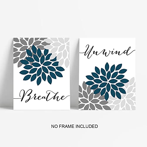Relax Soak Unwind Breathe Bathroom Wall Decor, Bathroom Wall Art, Bathroom Pictures Wall Decor, Bathroom Decor Wall Art, Teal Blue Bathroom Decor, Bathroom Decor (Set of 4, 8X10in, Unframed)
