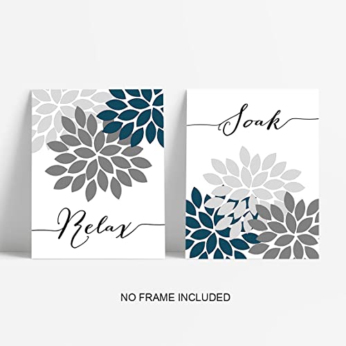Relax Soak Unwind Breathe Bathroom Wall Decor, Bathroom Wall Art, Bathroom Pictures Wall Decor, Bathroom Decor Wall Art, Teal Blue Bathroom Decor, Bathroom Decor (Set of 4, 8X10in, Unframed)