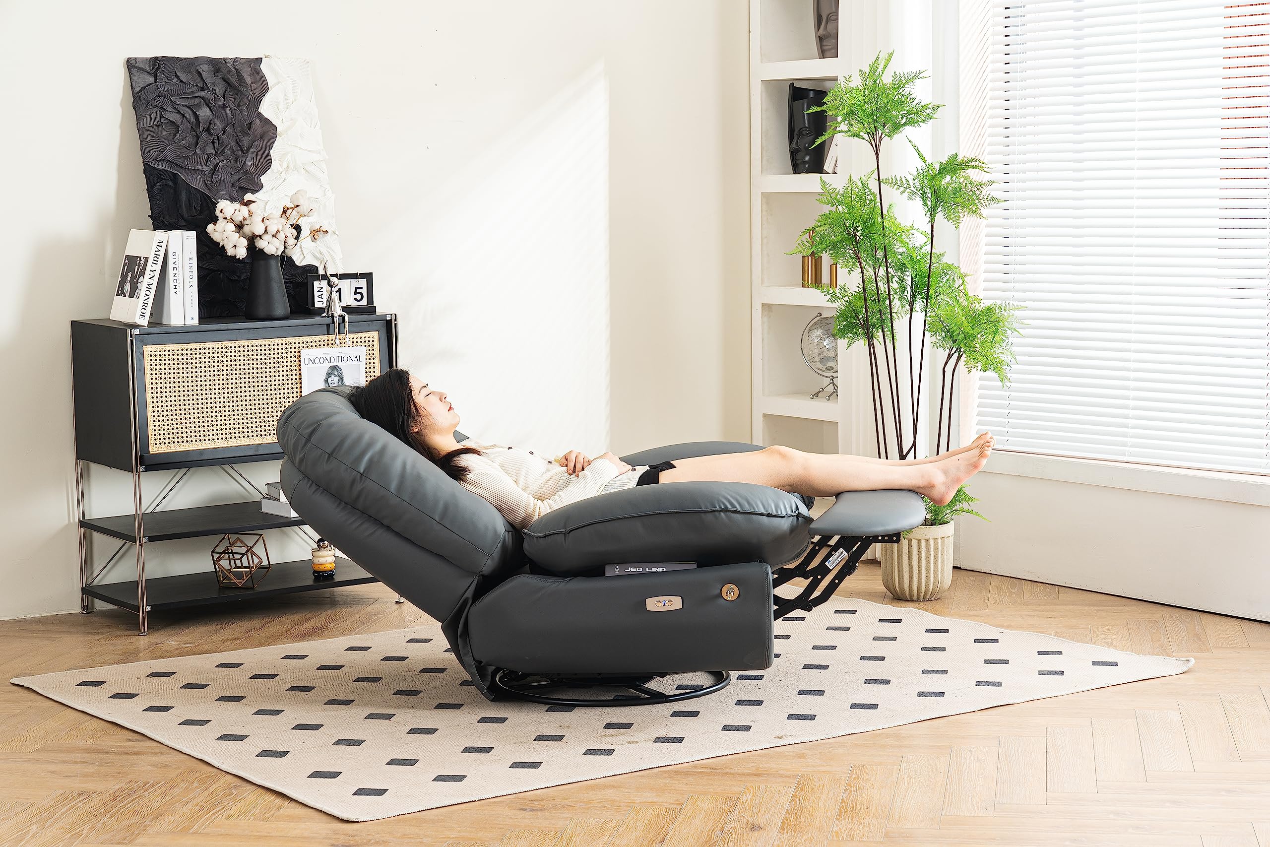 Tiokop Power Lift Recliner Swivel Oversized High-Density Sponge Sofa Glider Rocker Comfy Rocking Chair with USB Charger,Bluetooth Music Player,Cellphone Holder and Footrest for Home Office(Grey)