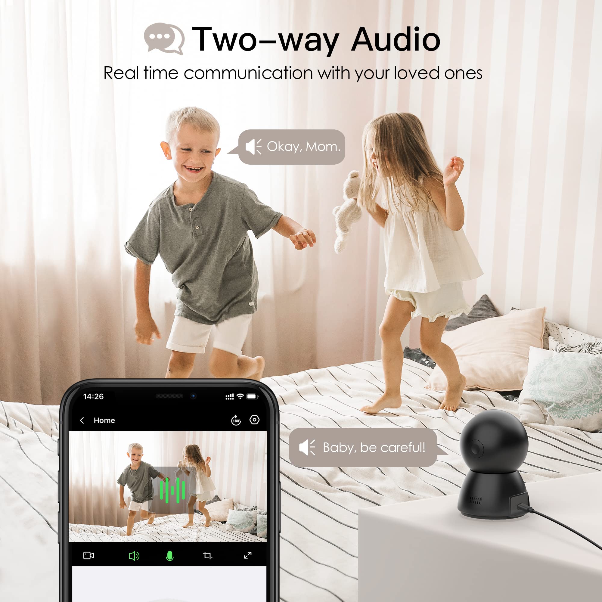 Menggood 2.5K HD Indoor Camera with SD Card-Black