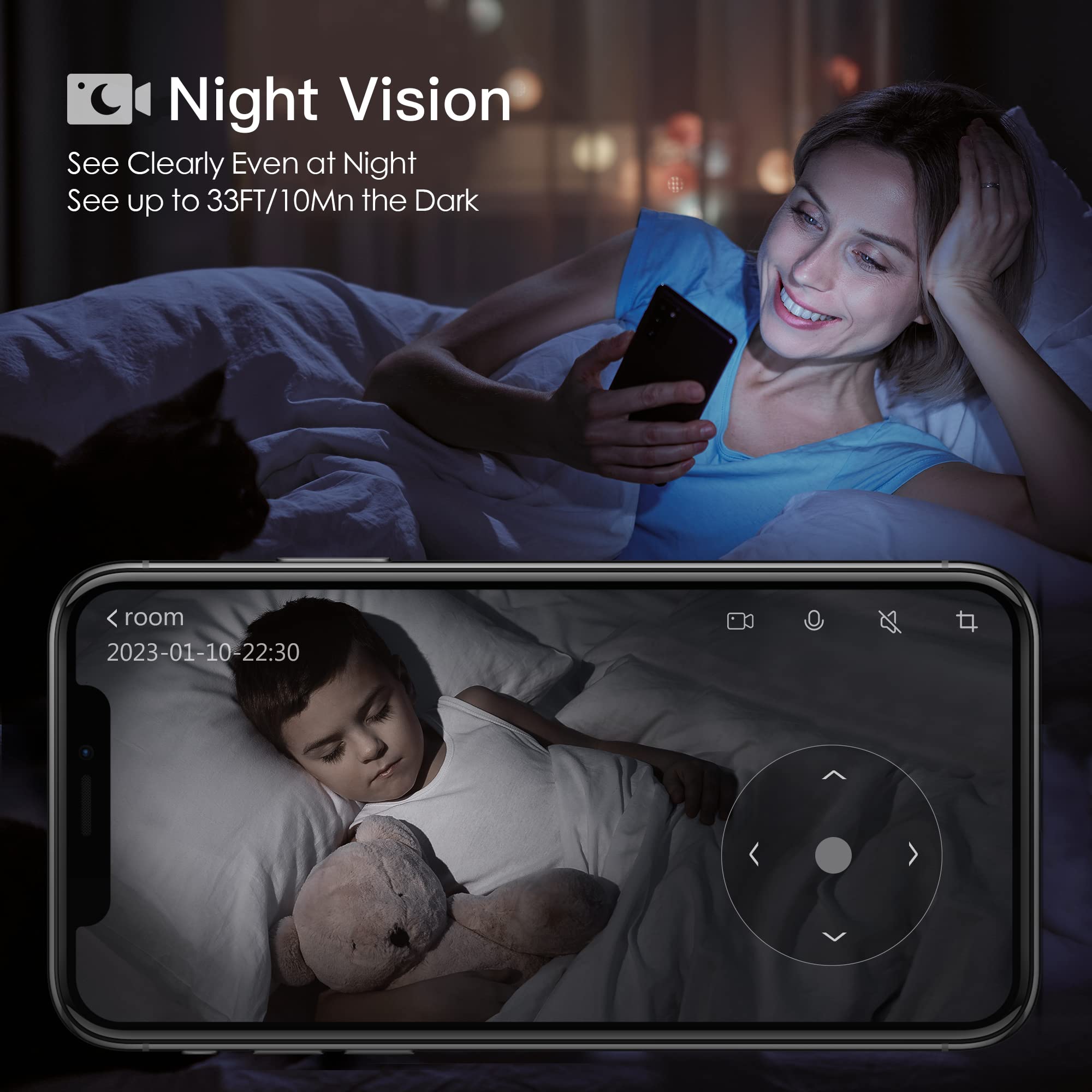 Menggood 2.5K HD Indoor Camera with SD Card-Black