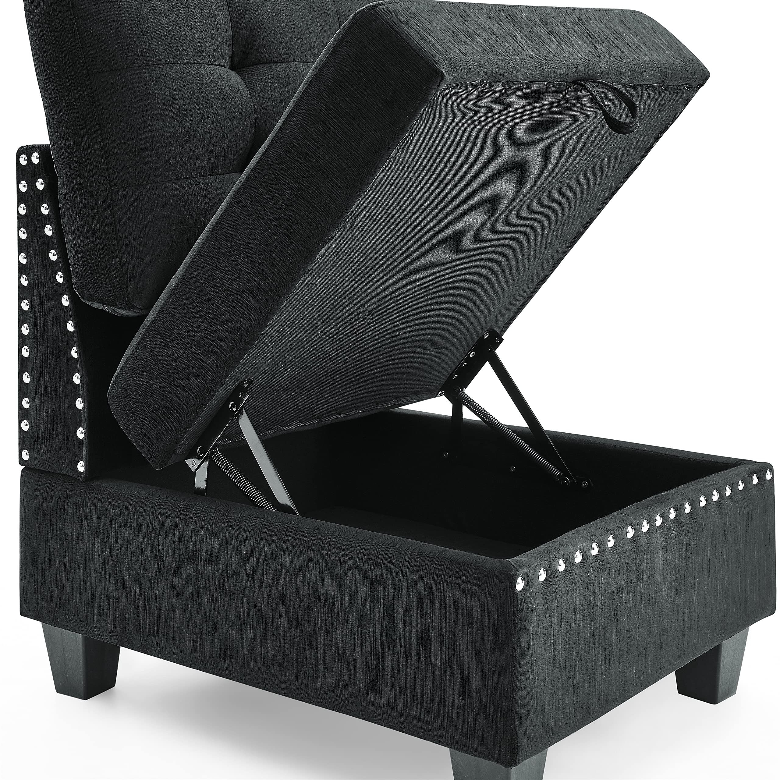 Prohon, Includes Three Two Oversized Sectional Sofa L-Shape Modular Couch with 3 Single Chair, 2 Corner and 2 Ottoman, DIY Combination Convertible Sleeper for Living Room/Bedroom/Office, Black