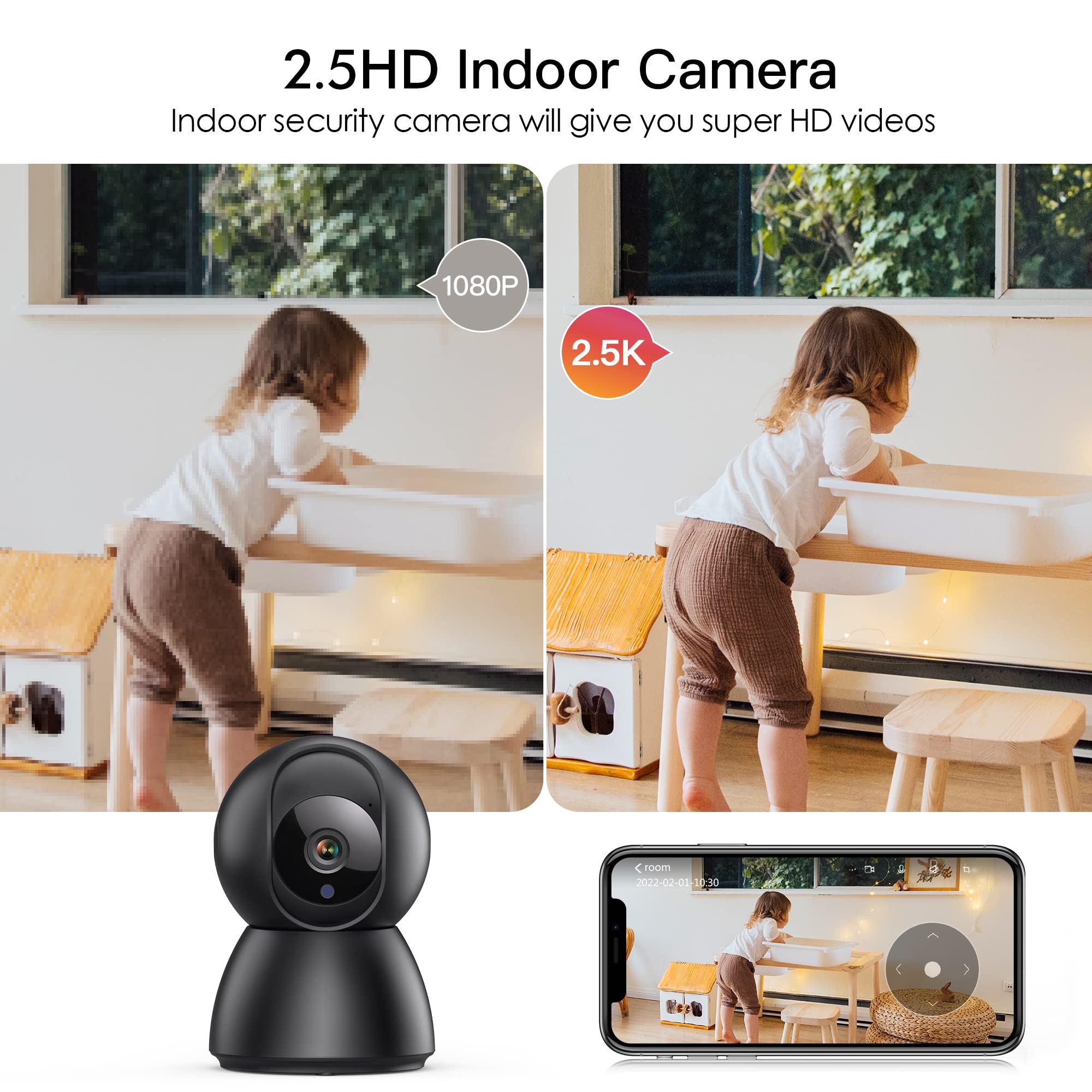 Menggood 2.5K HD Indoor Camera with SD Card-Black