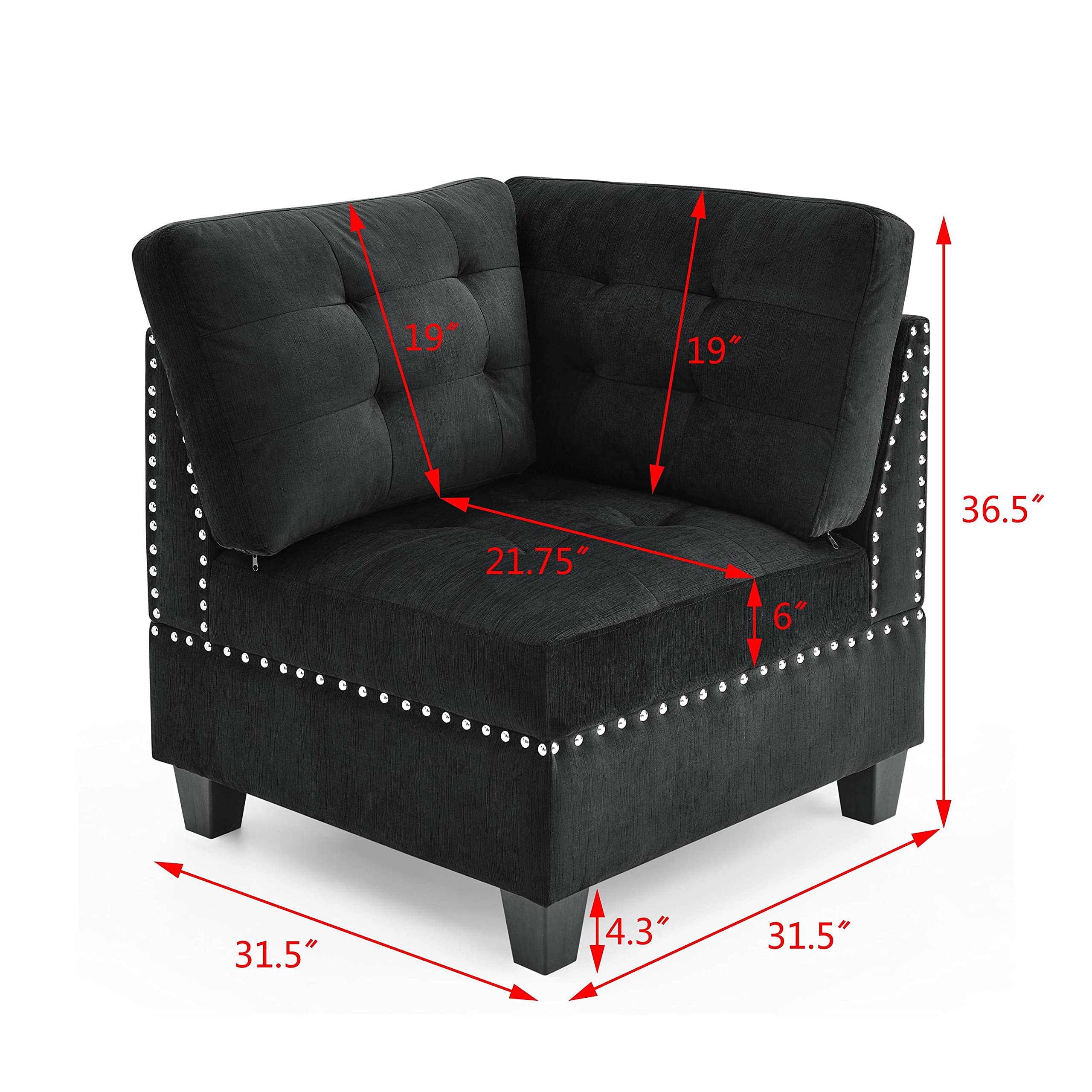 Prohon, Includes Three Two Oversized Sectional Sofa L-Shape Modular Couch with 3 Single Chair, 2 Corner and 2 Ottoman, DIY Combination Convertible Sleeper for Living Room/Bedroom/Office, Black