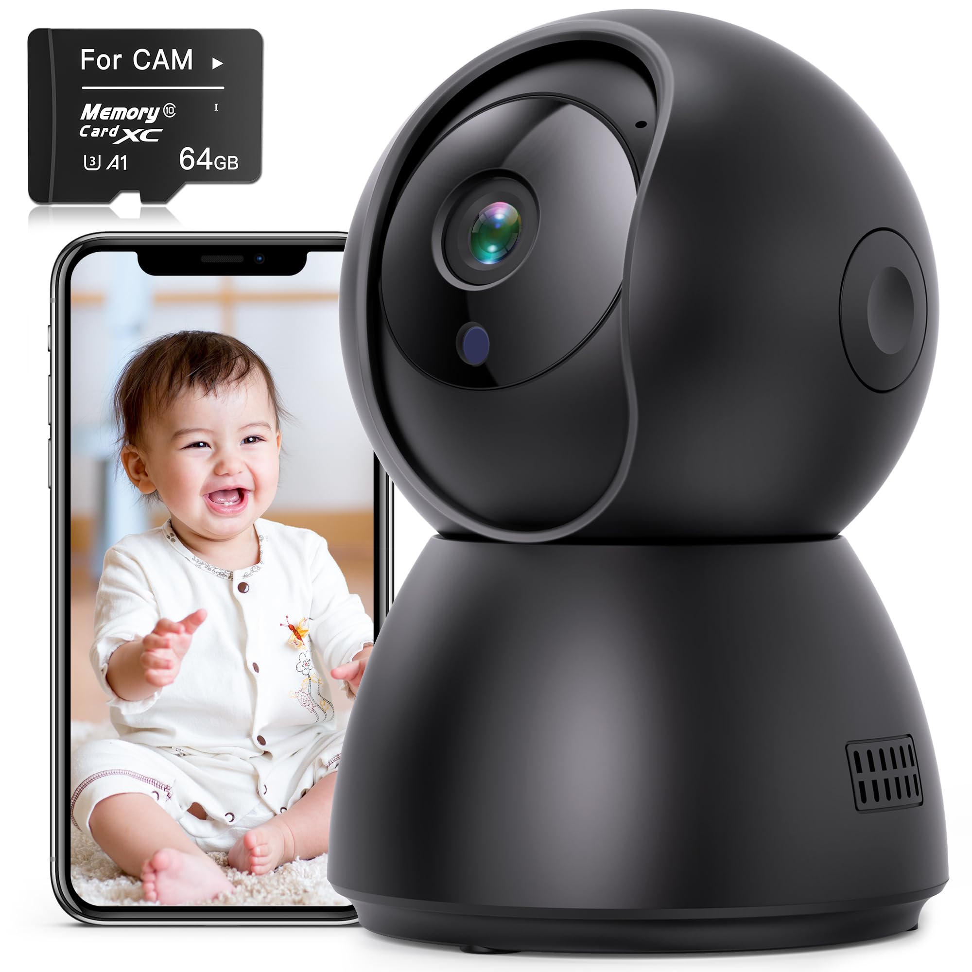 Menggood 2.5K HD Indoor Camera with SD Card-Black