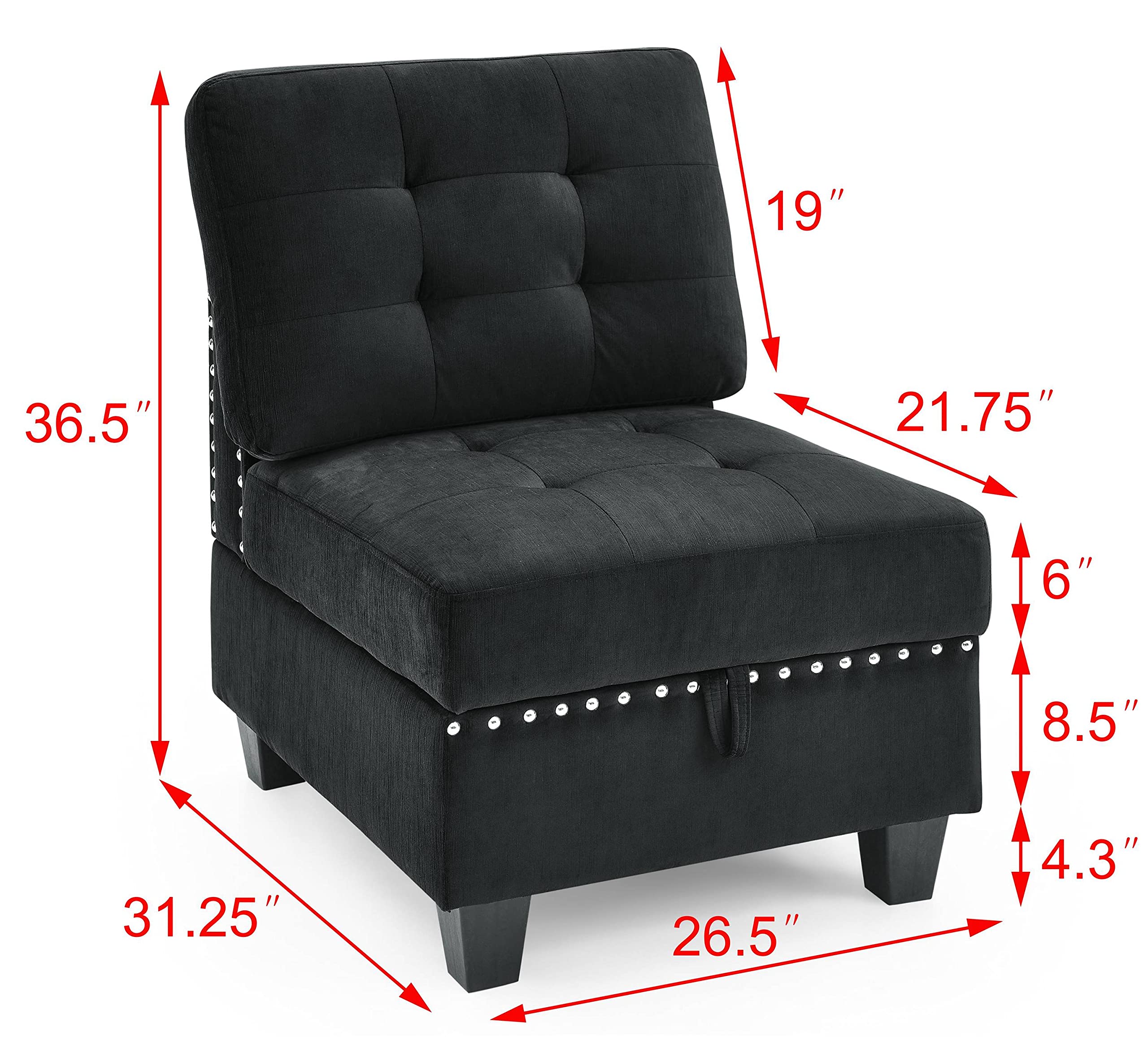 Prohon, Includes Three Two Oversized Sectional Sofa L-Shape Modular Couch with 3 Single Chair, 2 Corner and 2 Ottoman, DIY Combination Convertible Sleeper for Living Room/Bedroom/Office, Black