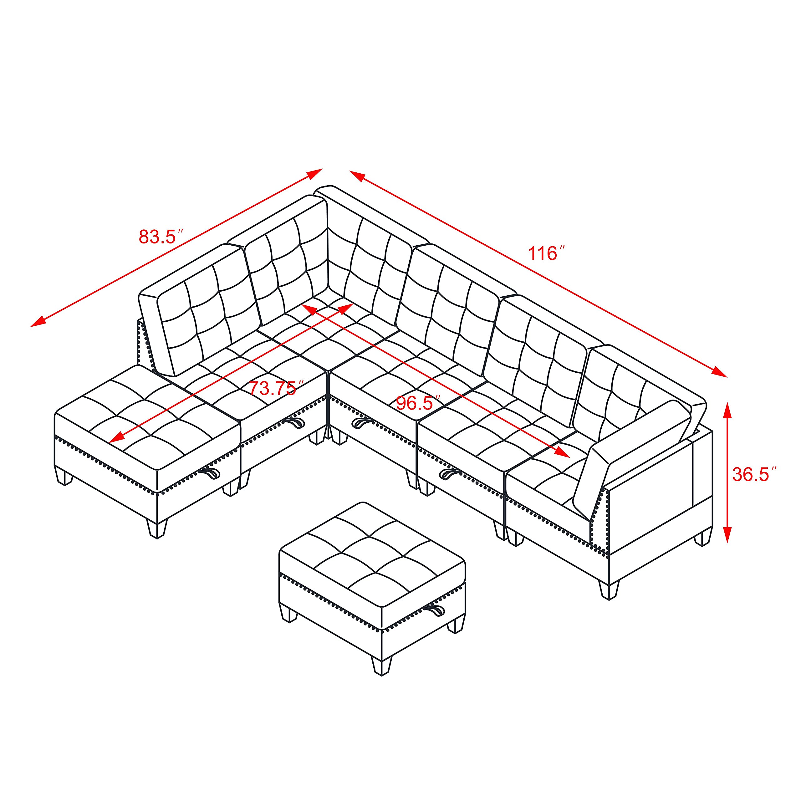 Prohon, Includes Three Two Oversized Sectional Sofa L-Shape Modular Couch with 3 Single Chair, 2 Corner and 2 Ottoman, DIY Combination Convertible Sleeper for Living Room/Bedroom/Office, Black