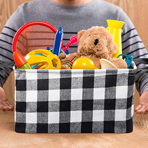 Boao 6 Pcs Buffalo Plaid Basket Square Storage Basket Buffalo Check Basket Bin Solid Storage Organizer with Handles Collapsible Square Organizer for Home Office (Black, White, Plaid Style)