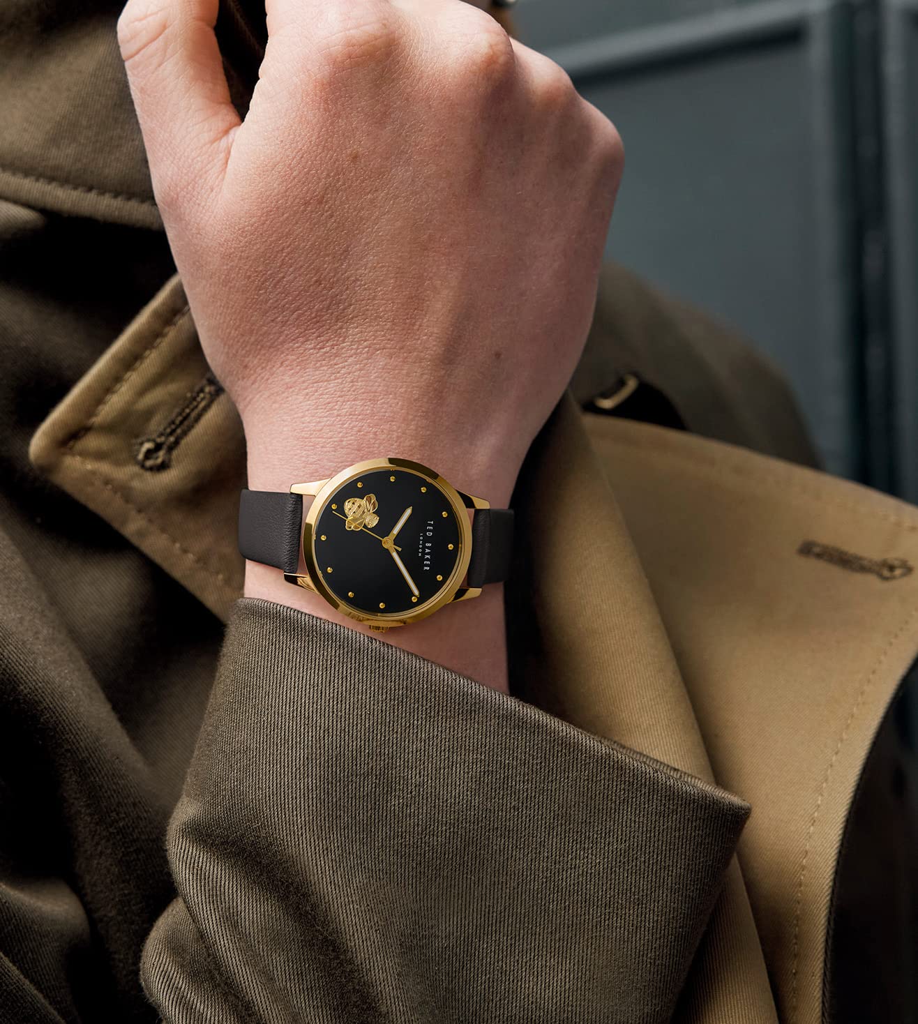 Ted Baker Fitzrovia Bumble Bee Black Leather Strap Watch (Model: BKPFZF2059I)