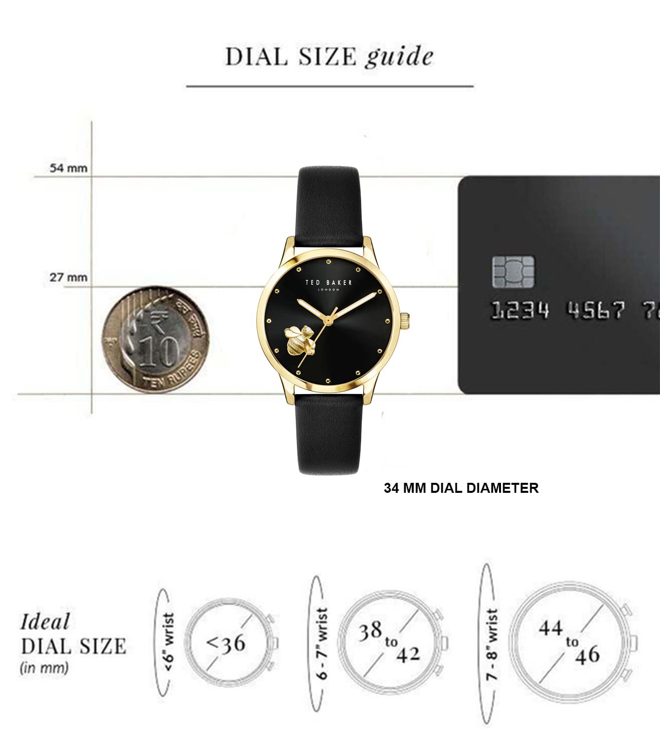 Ted Baker Fitzrovia Bumble Bee Black Leather Strap Watch (Model: BKPFZF2059I)