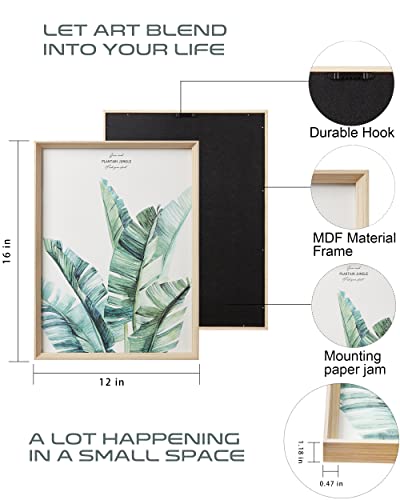 HesenDot Framed Wall Art,Botanical Prints for Bedroom, Minimalist 3 Piece Wood Art Wall Decor Aesthetic, 16x12in High Frame Design Prints Flower Green Eucalyptus Leaf Artworks, MDF Framed Poster for Kitchen, Bathroom, Bedroom Set of 3