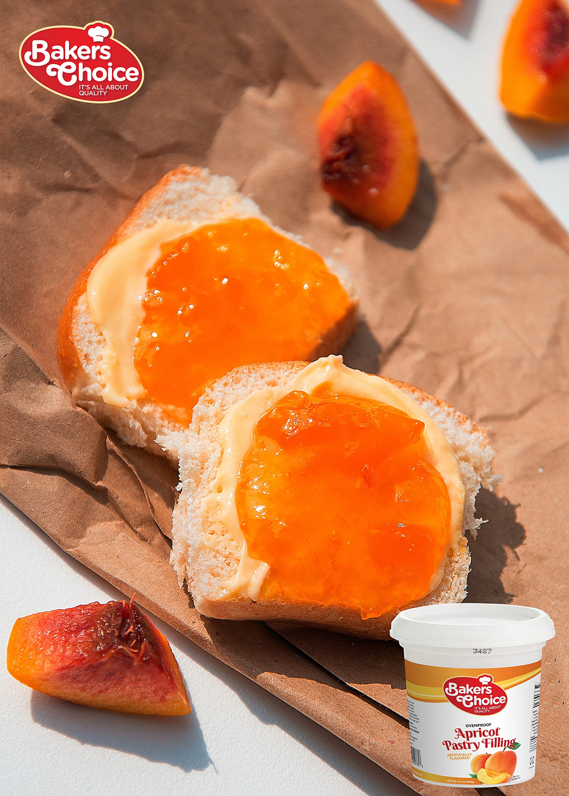 Apricot Jam - 14 oz. - Premium Pastry Filling and Fruit Spread - Oven Proof Apricot Jelly Jams and Preserves for Baking, and Spreading - Dairy Free, Kosher - By Baker’s Choice