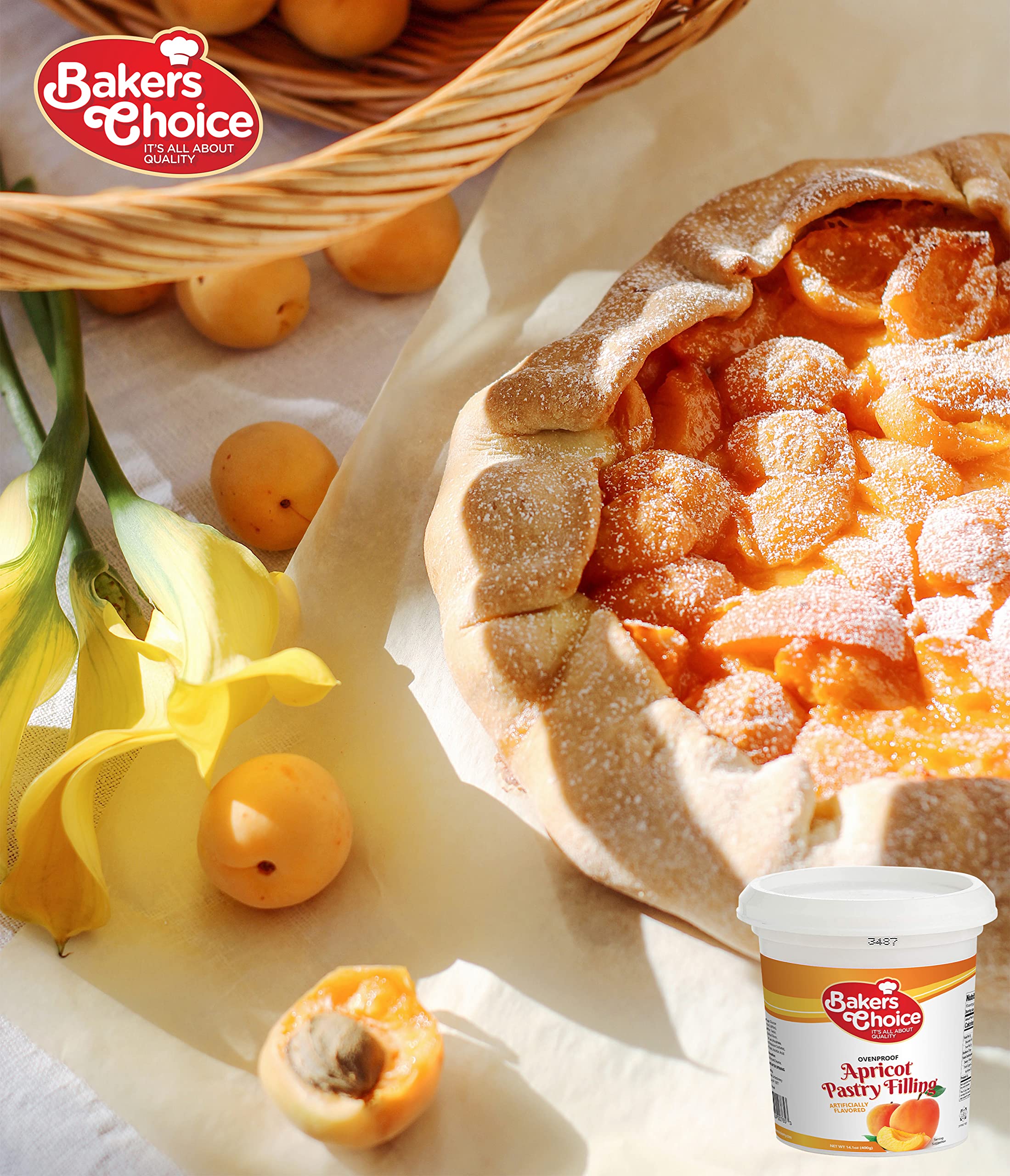 Apricot Jam - 14 oz. - Premium Pastry Filling and Fruit Spread - Oven Proof Apricot Jelly Jams and Preserves for Baking, and Spreading - Dairy Free, Kosher - By Baker’s Choice