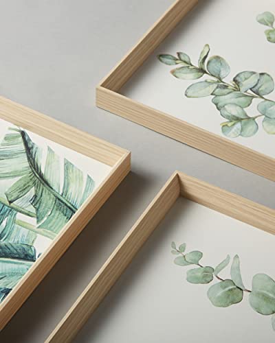 HesenDot Framed Wall Art,Botanical Prints for Bedroom, Minimalist 3 Piece Wood Art Wall Decor Aesthetic, 16x12in High Frame Design Prints Flower Green Eucalyptus Leaf Artworks, MDF Framed Poster for Kitchen, Bathroom, Bedroom Set of 3