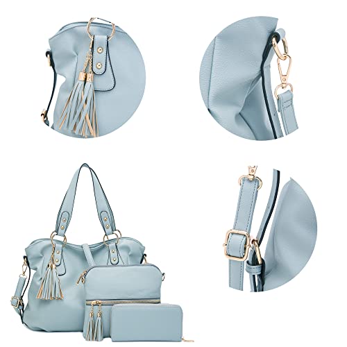 Purses And Wallets Set For Women Tote Satchel Handbags Large Hobo Bag Purse With Wallet 3PCS Skyblue