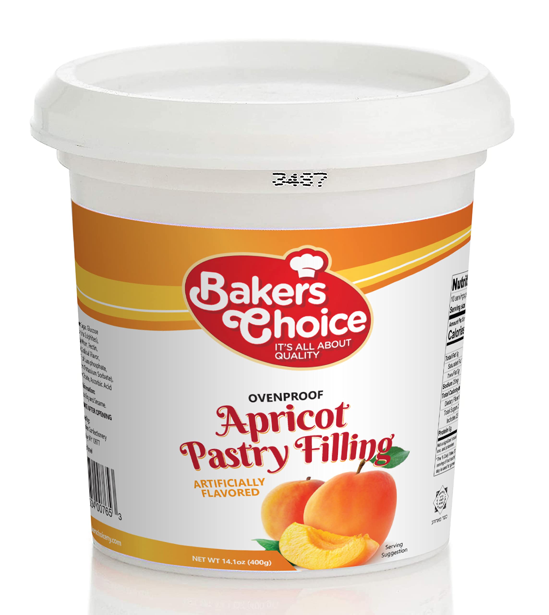 Apricot Jam - 14 oz. - Premium Pastry Filling and Fruit Spread - Oven Proof Apricot Jelly Jams and Preserves for Baking, and Spreading - Dairy Free, Kosher - By Bakerâs Choice