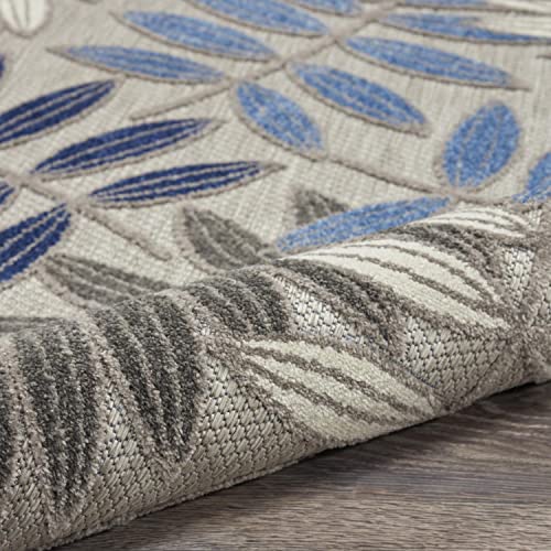 Nourison Aloha Indoor/Outdoor Grey/Blue 2' x 6' Area -Rug, Tropical, Botanical, Easy -Cleaning, Non Shedding, Bed Room, Living Room, Deck, Backyard, (6' x Runner)