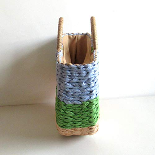Summer Rattan Bag for Women Hand-woven Beach Top-handle Handbag Straw Rattan Tote Bags (Red and black multicolor)