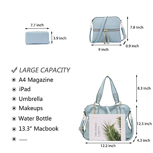 Purses And Wallets Set For Women Tote Satchel Handbags Large Hobo Bag Purse With Wallet 3PCS Skyblue